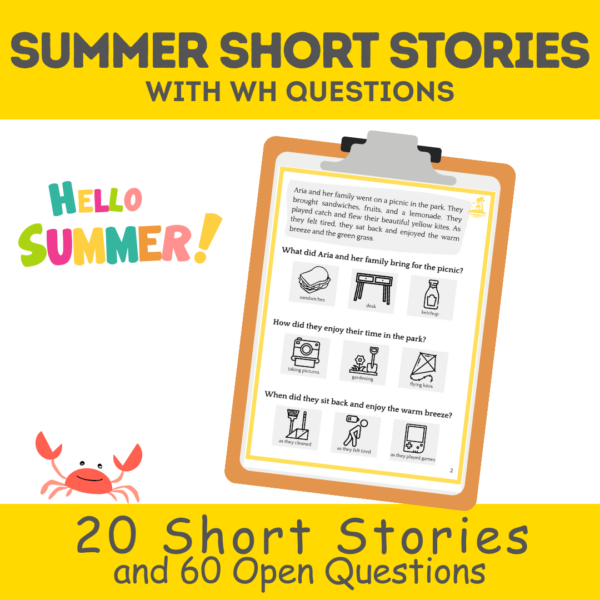 Summer 20 Short Stories with WH Open Questions Reading Speech Therapy ...