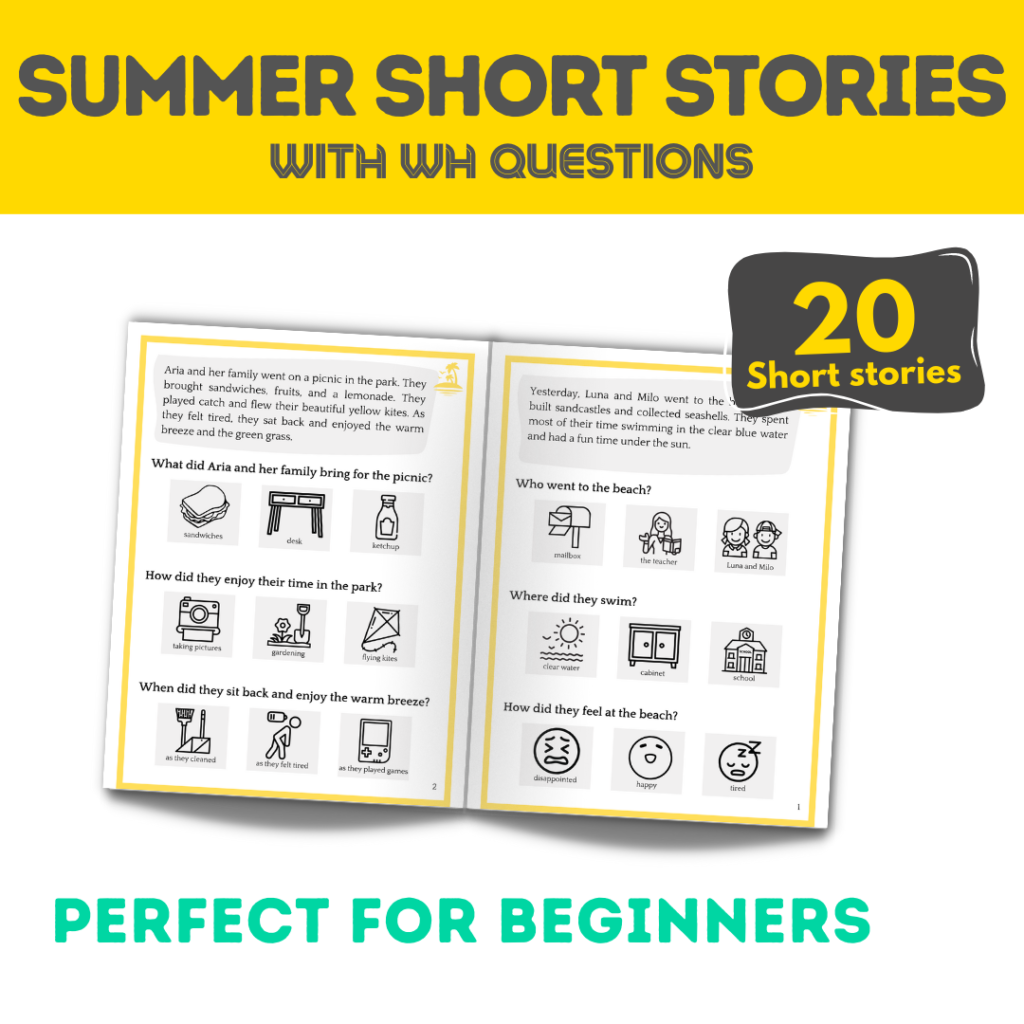 Summer 20 Short Stories with WH Open Questions Reading Speech Therapy ...