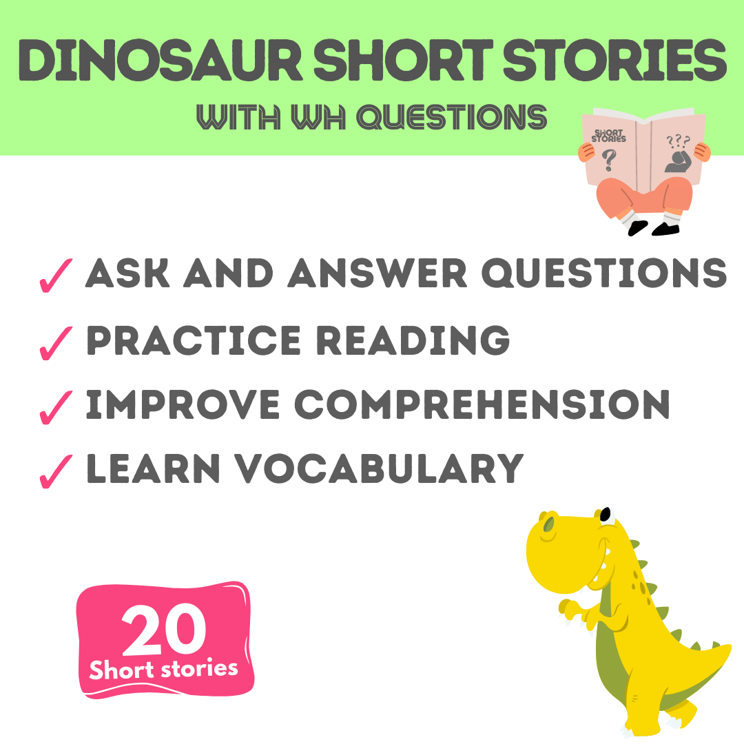 Dinosaurs 20 Short Stories with WH Questions Speech Therapy Reading ABA ...