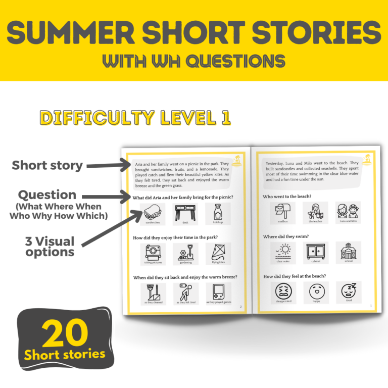 Summer 20 Short Stories with WH Open Questions Reading Speech Therapy ...