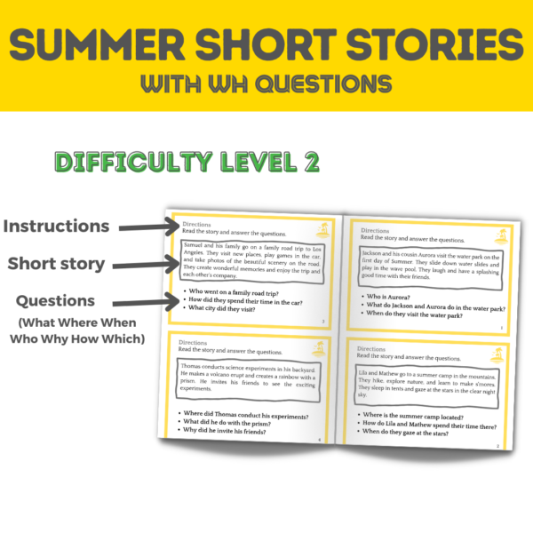 Summer 20 Short Stories with WH Open Questions Reading Speech Therapy ...
