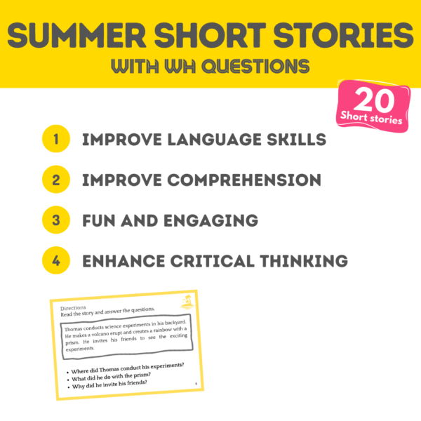Summer 20 Short Stories with WH Open Questions Reading Speech Therapy ...