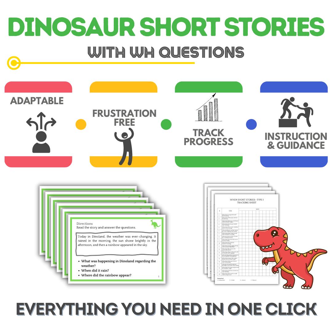Dinosaurs 20 Short Stories with WH Questions Speech Therapy Reading ABA ...
