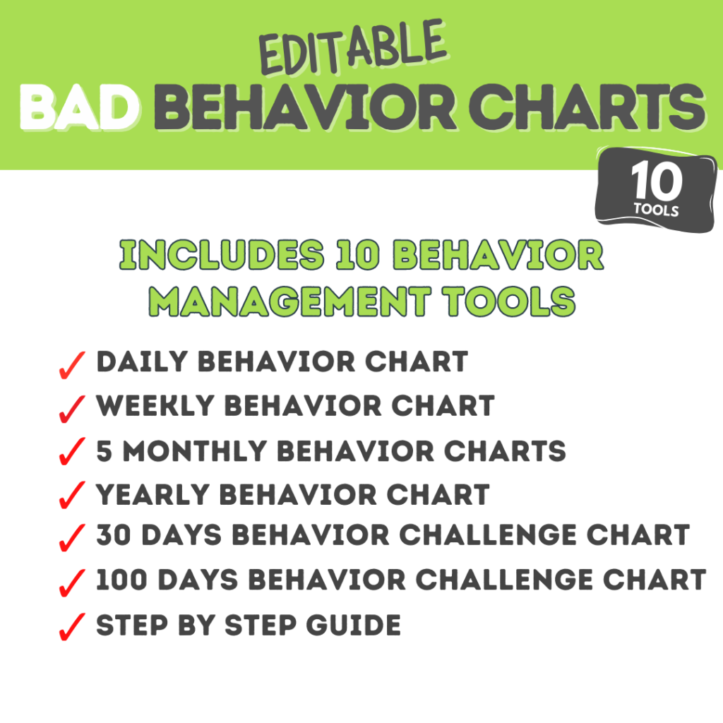 Bad / Inappropriate Behavior Management Charts - 10 Editable Behavior ...