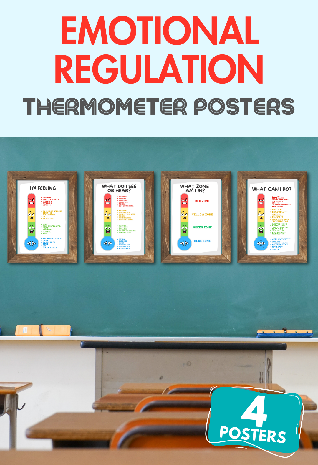 Emotion Thermometer 4Poster Regulation Zone Feeling Calm Down Corner ...