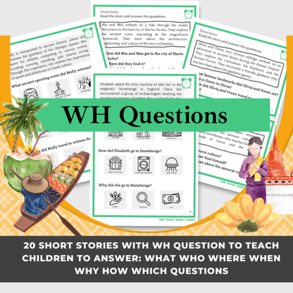 Time Travel 20 Short Stories with WH Questions Reading Speech Therapy ...